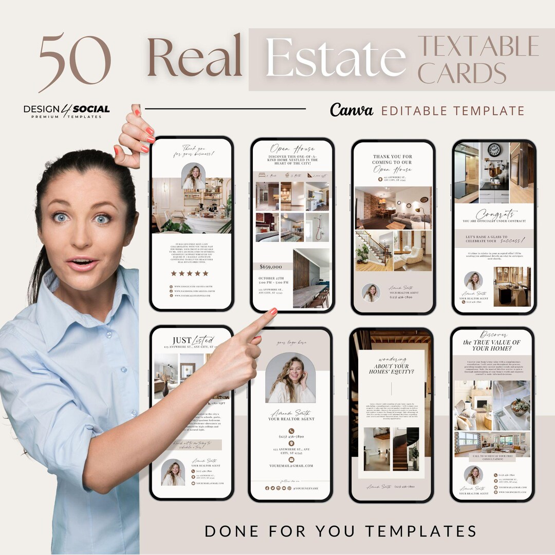 Real Estate Textable Cards Bundle | Canva Design for Realtors ...