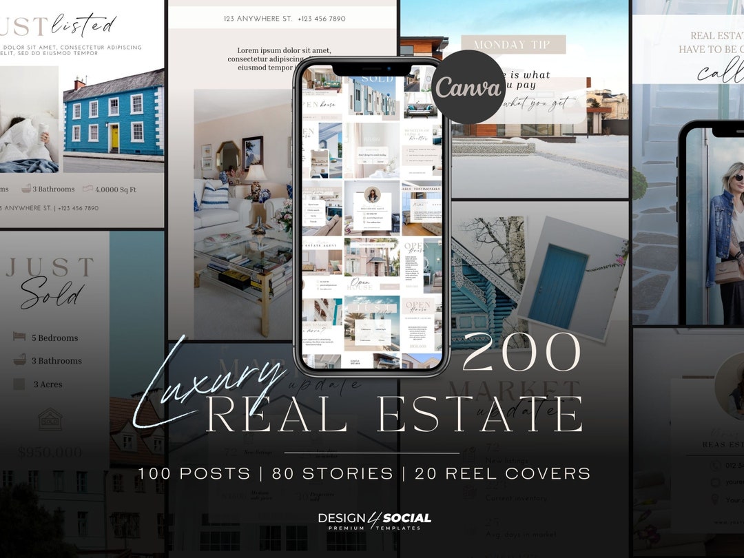 200 Real Estate Instagram Post + Story + Reels Templates for Canva ...