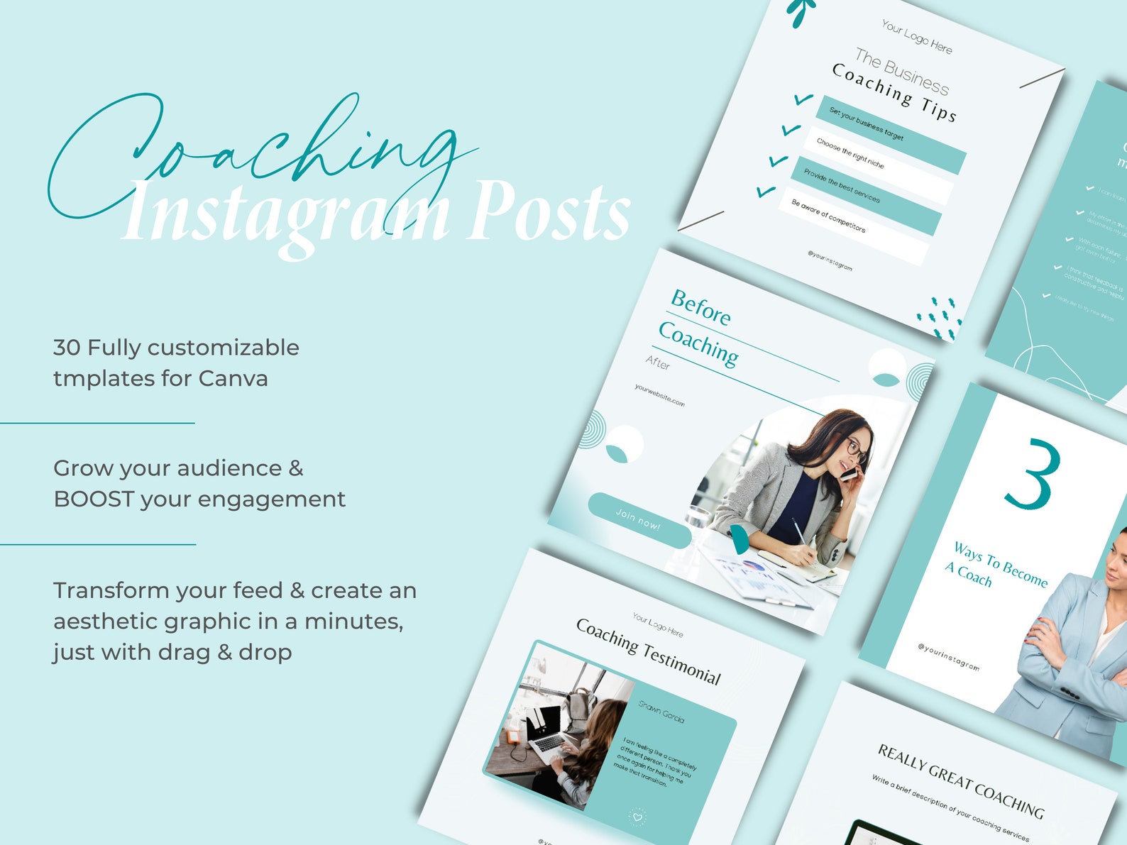 30 Coaching Instagram Post Templates for Canva | Blogger Template| Life ...