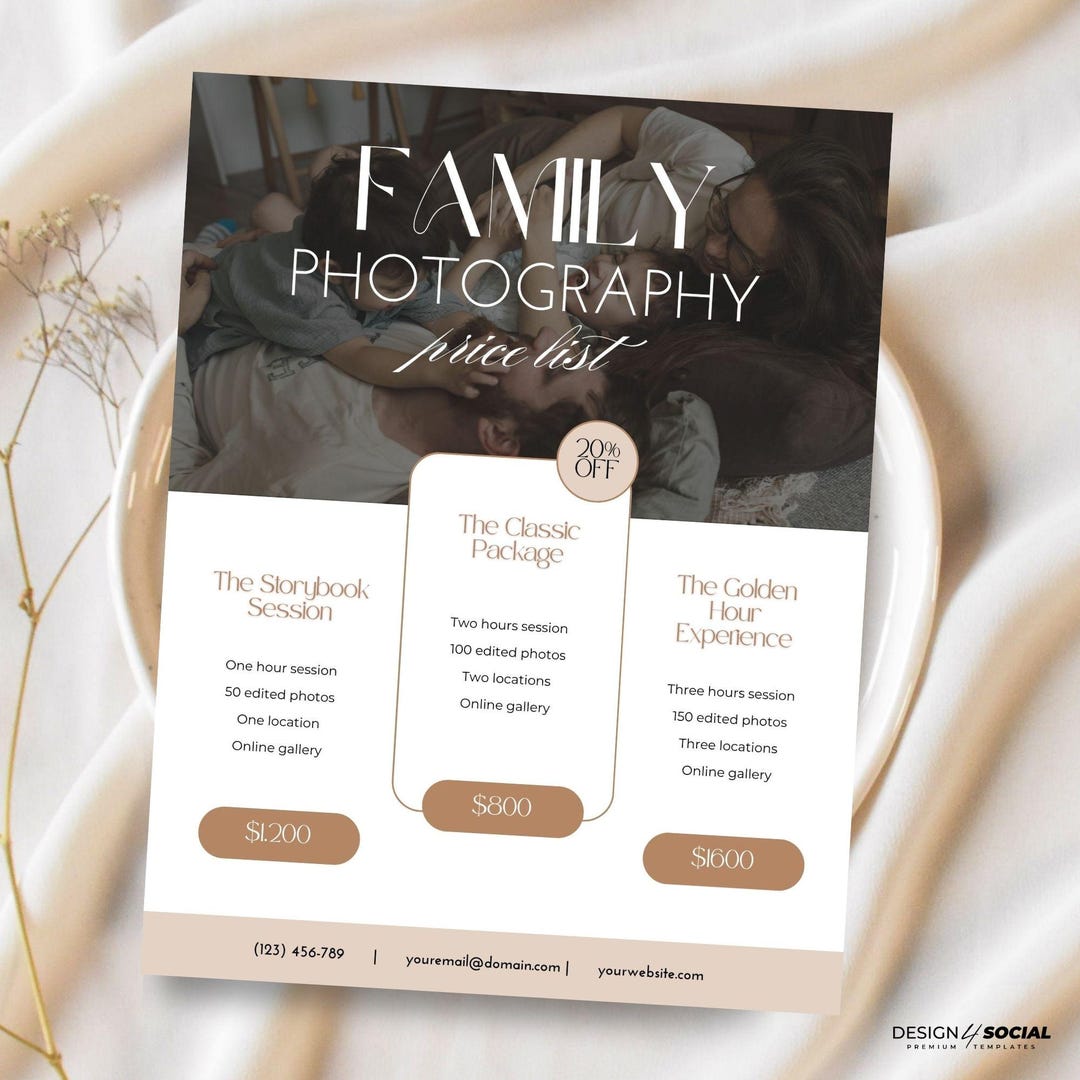 Photography Pricing Guide Template | Photography Price List | Family ...