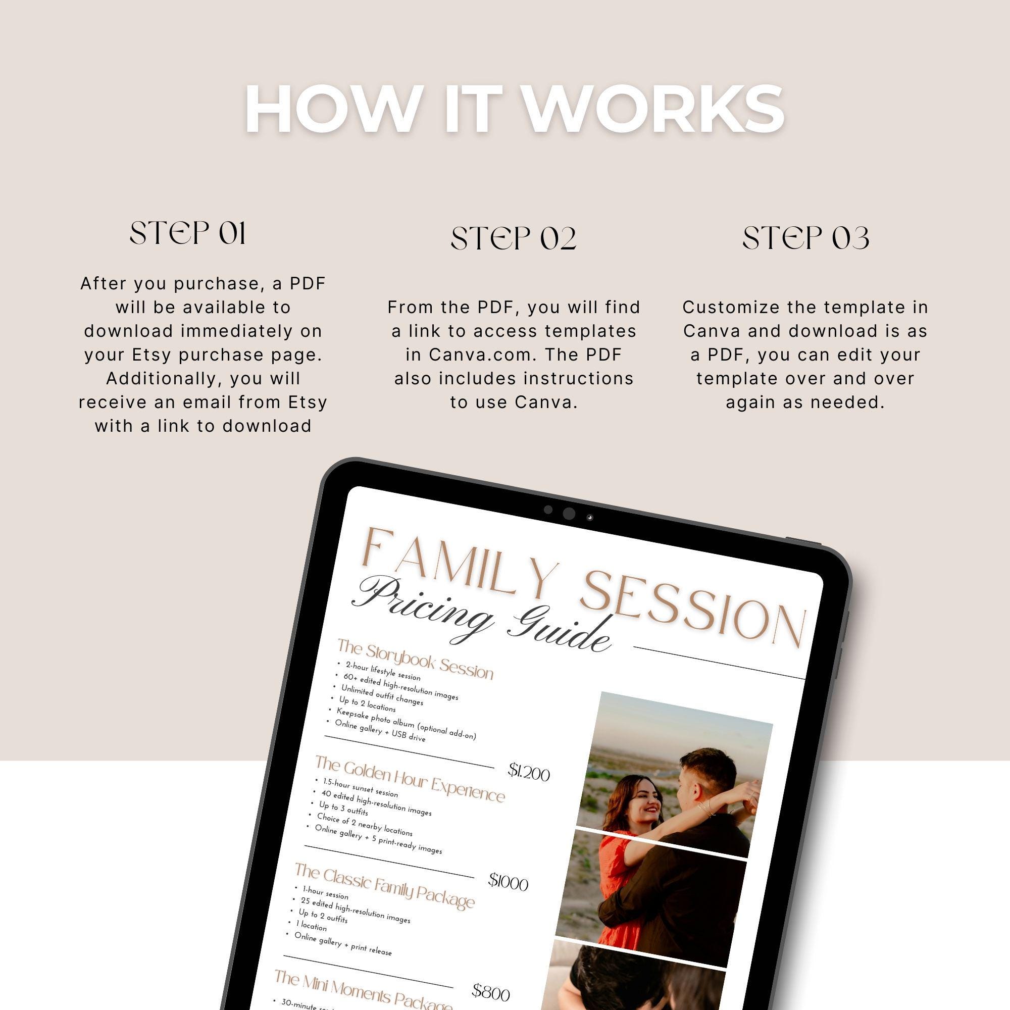 Photography Pricing Guide Template | Photography Price List | Family ...