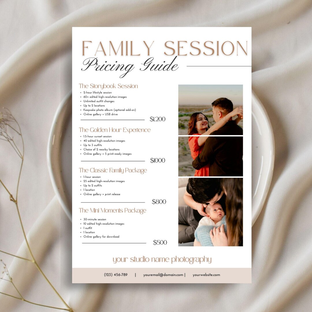 Photography Pricing Guide Template | Photography Price List | Family ...