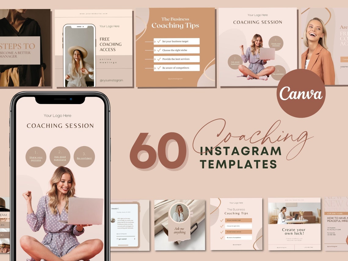 60 Coaching Instagram Templates for Canva 30 Posts and 30 - Etsy