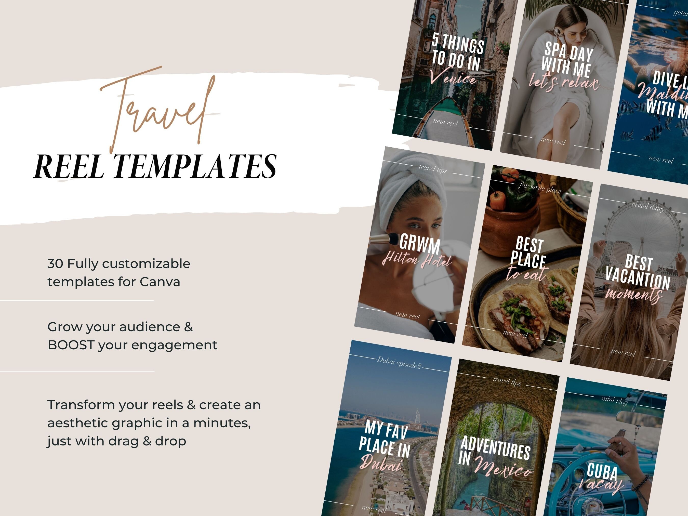 30 Instagram Reel Templates | Travel Reel Covers | Reel Cover Template ...