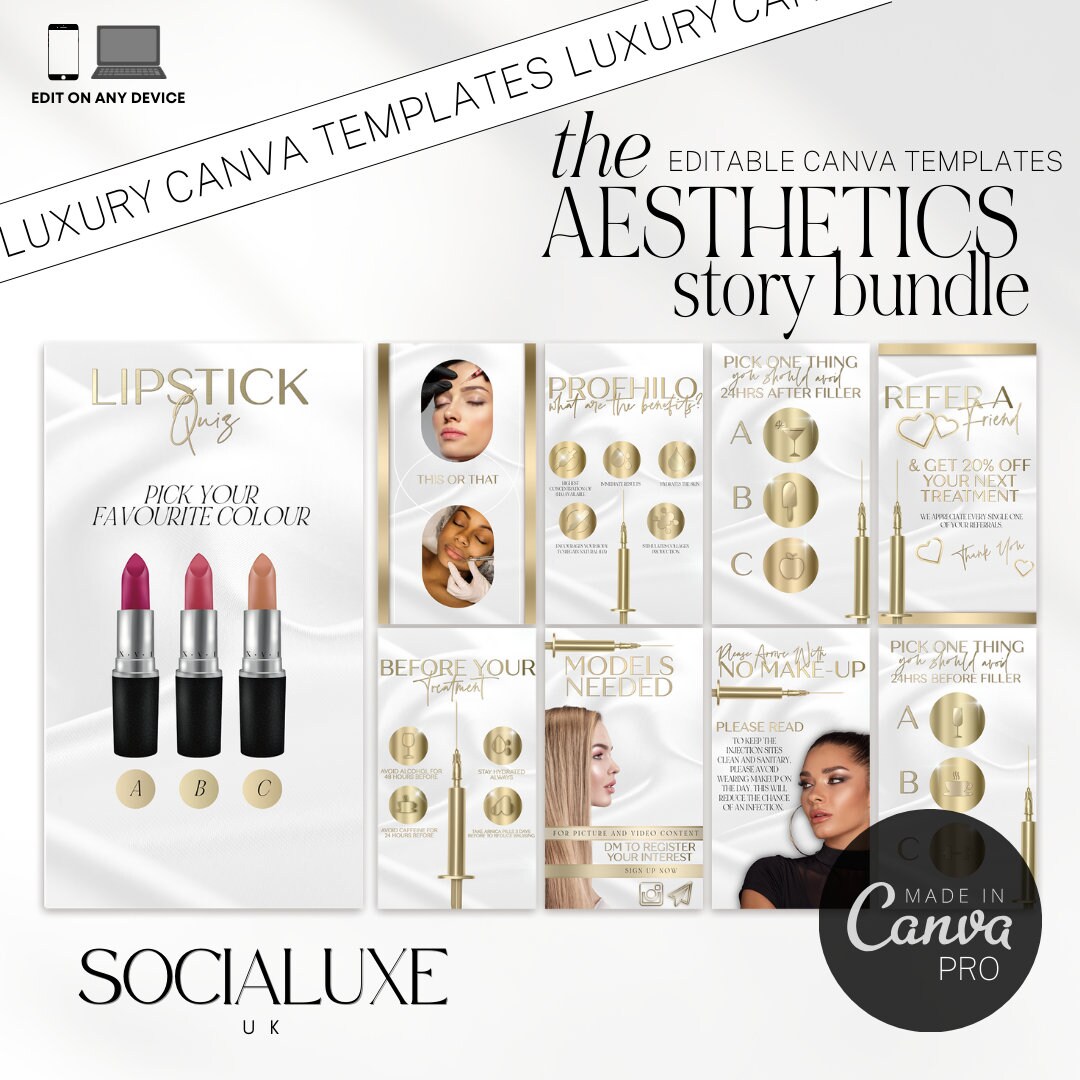 White and Gold Botox and Filler Story Template Editable Instagram Story ...