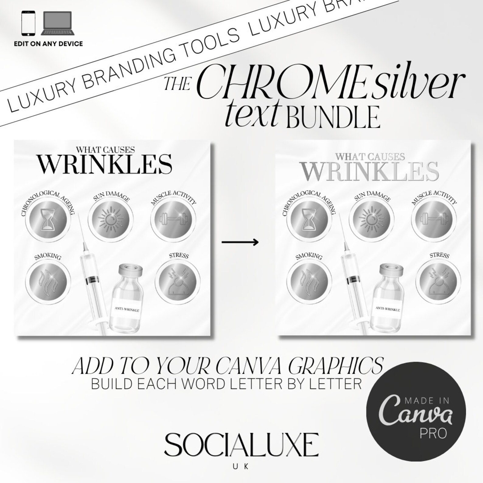 Silver Chrome Metallic Text Png Edit in Canva Silver Letters Metallic ...