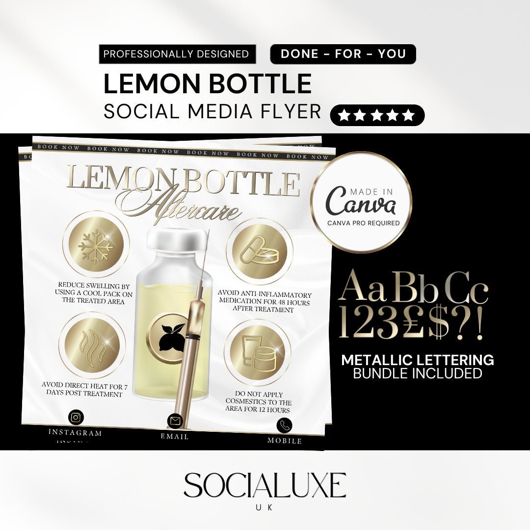 Lemon Bottle Fat Dissolving Social Media Flyer: Canva Template - Etsy