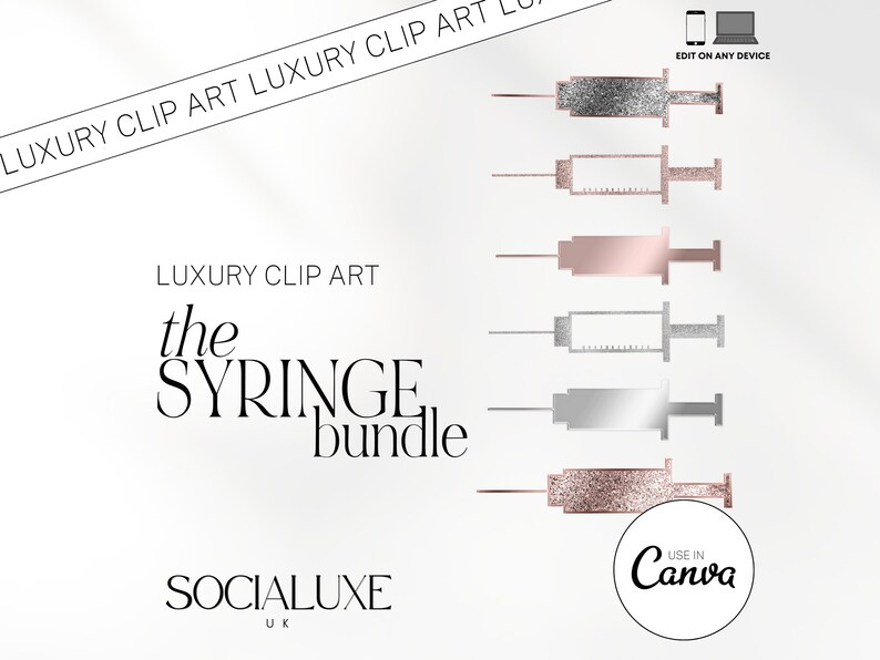Glam Glitter Syringe Clipart: Silver & Rose Gold Needle PNG (canva) - Etsy