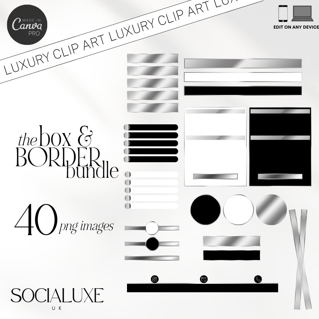 Silver Metallic Borders for Canva & Social Media | Metallic Border ...