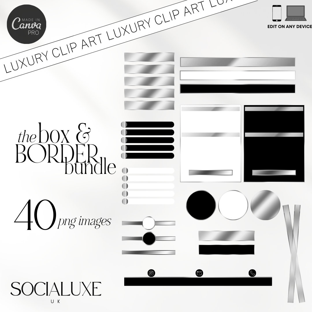 Silver Metallic Borders for Canva & Social Media Metallic Border Silver ...