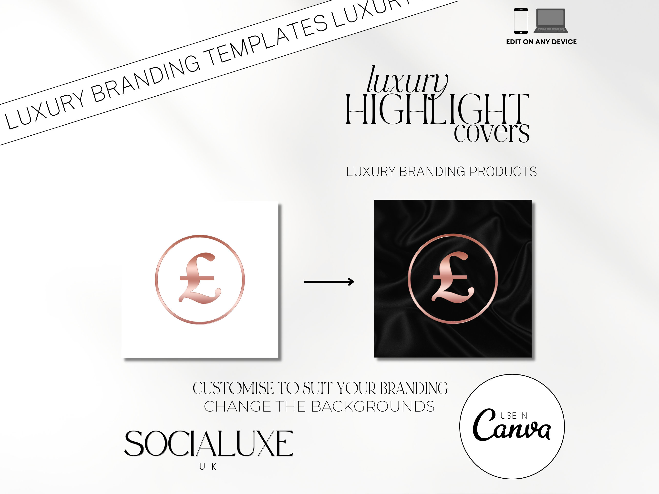 Rose Gold Editable Highlight Covers | Instagram Cover Templates ...