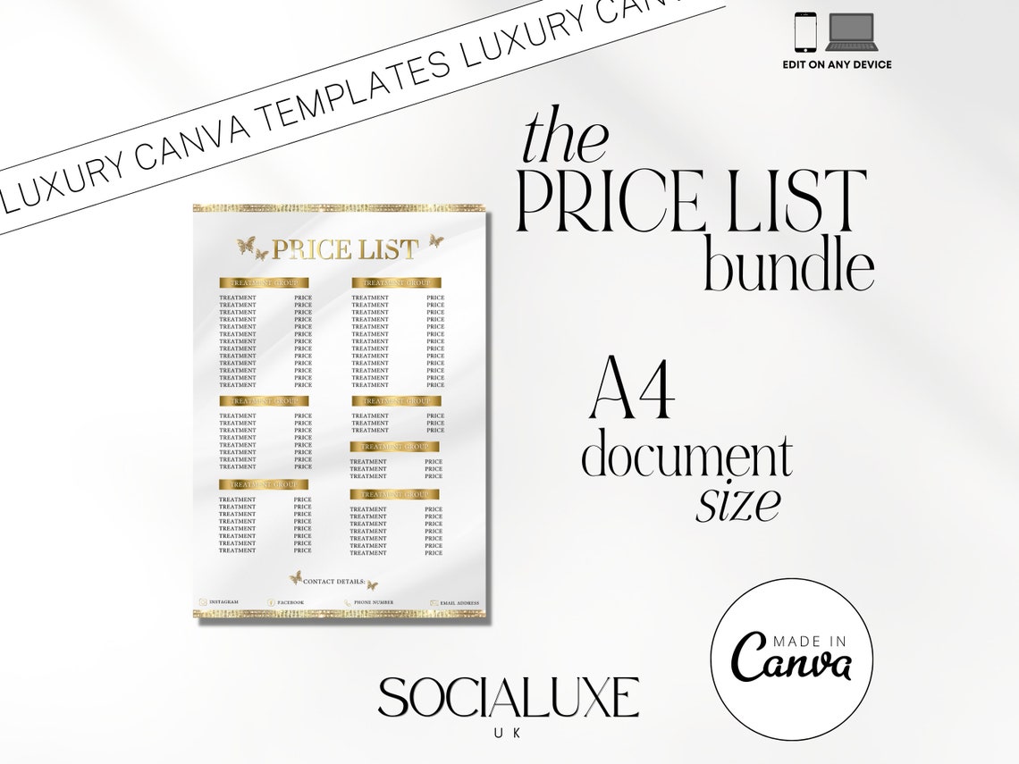 PRICE LIST Template Editable. Printable Price Sheet Price - Etsy
