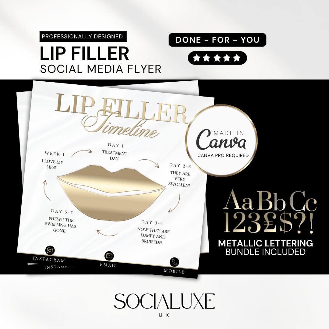 Lip Filler Timeline Flyer: White and Gold Instagram Template (canva Pro ...