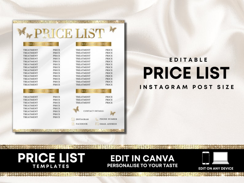 PRICE LIST Template Editable. Printable Price Sheet Price - Etsy UK