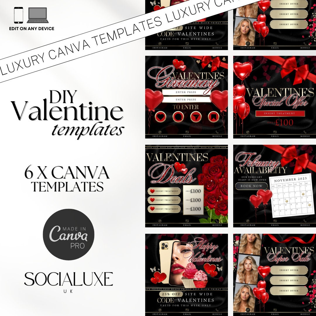 Valentines Day Social Media Editable Templates | Gold Canva for ...