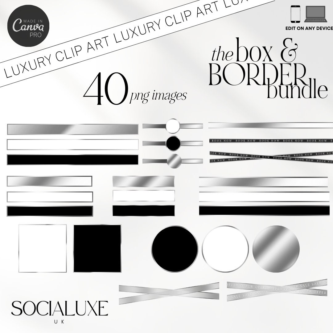 Silver Metallic Borders for Canva & Social Media Metallic Border Silver ...