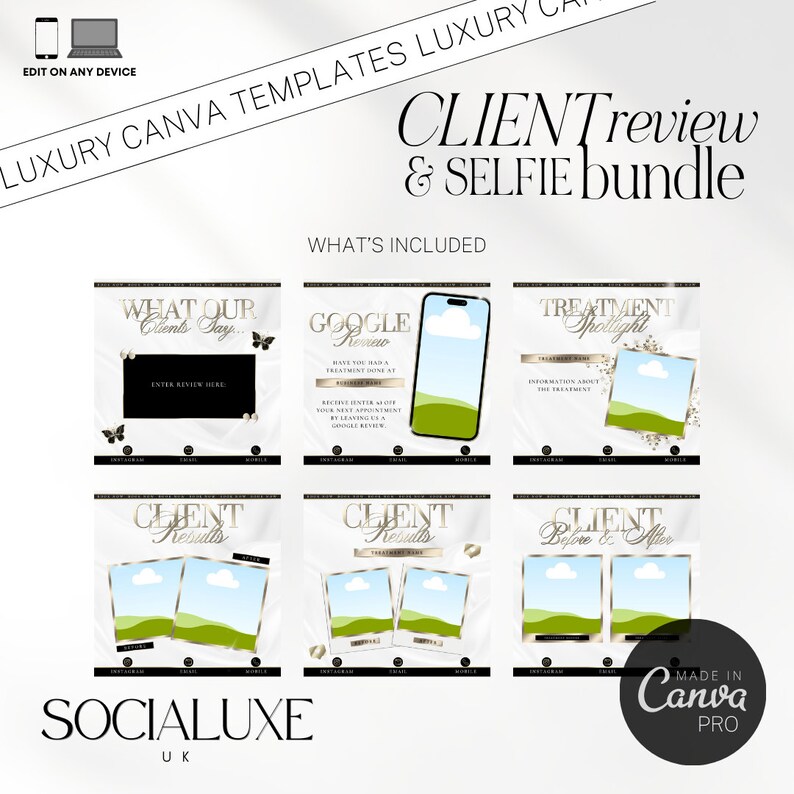 Client Review & Selfie Social Media Bundle Client Review Flyer Editable ...