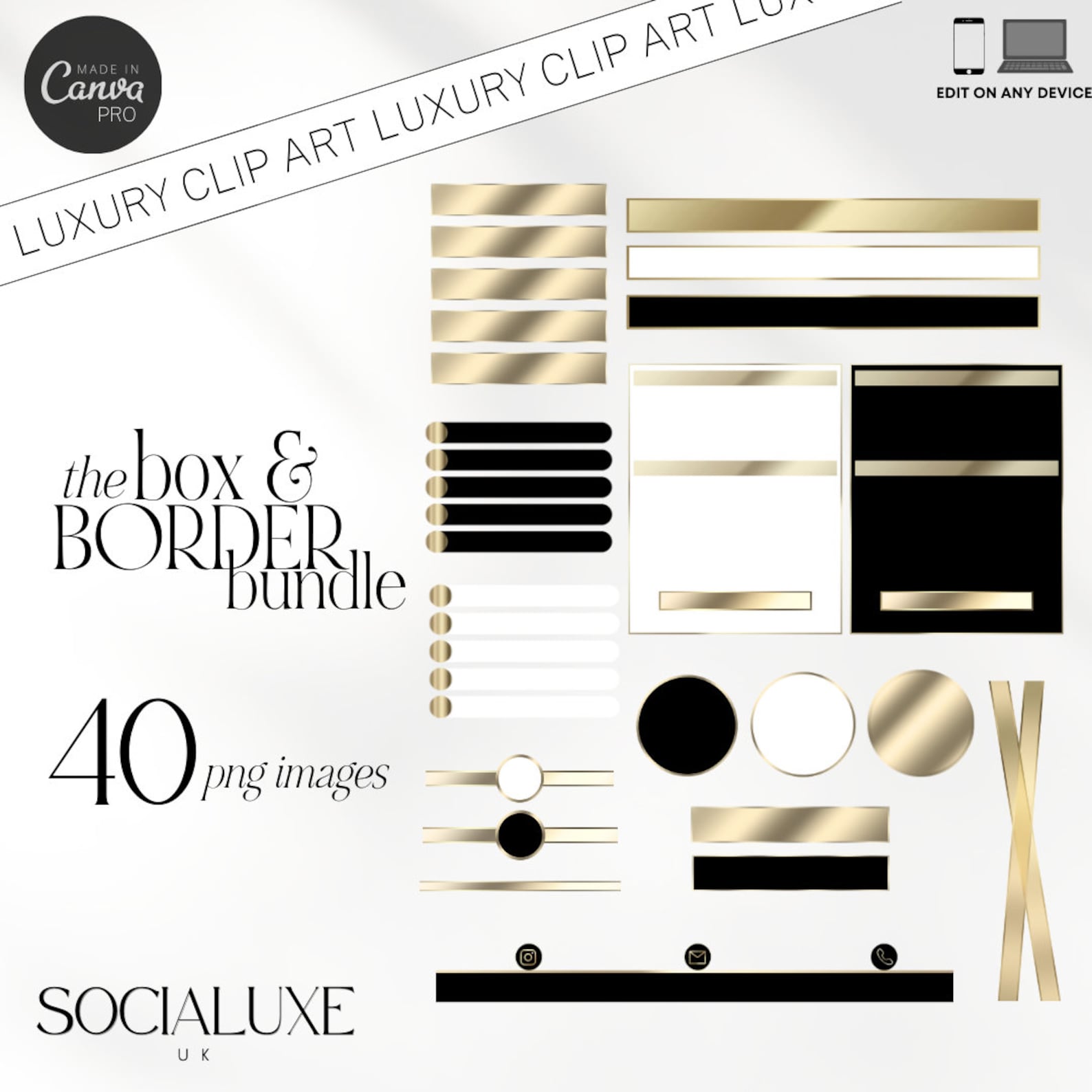 Gold Metallic Borders: Canva Social Media Clipart (40 PNG Files) - Etsy UK