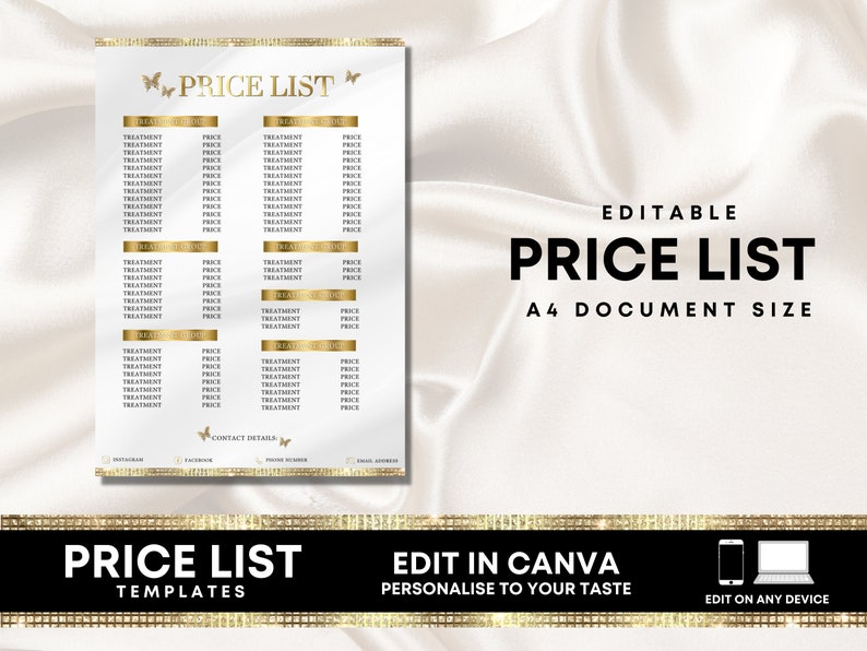 PRICE LIST Template Editable. Printable Price Sheet Price - Etsy UK