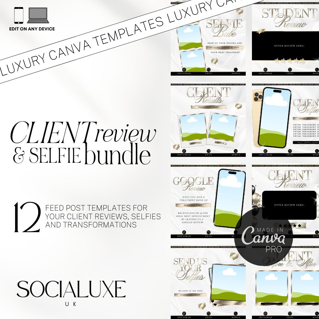 Client Review & Selfie Social Media Bundle Client Review Flyer Editable ...