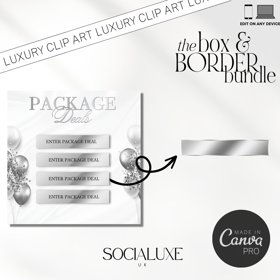 Silver Metallic Borders for Canva & Social Media Metallic Border Silver ...