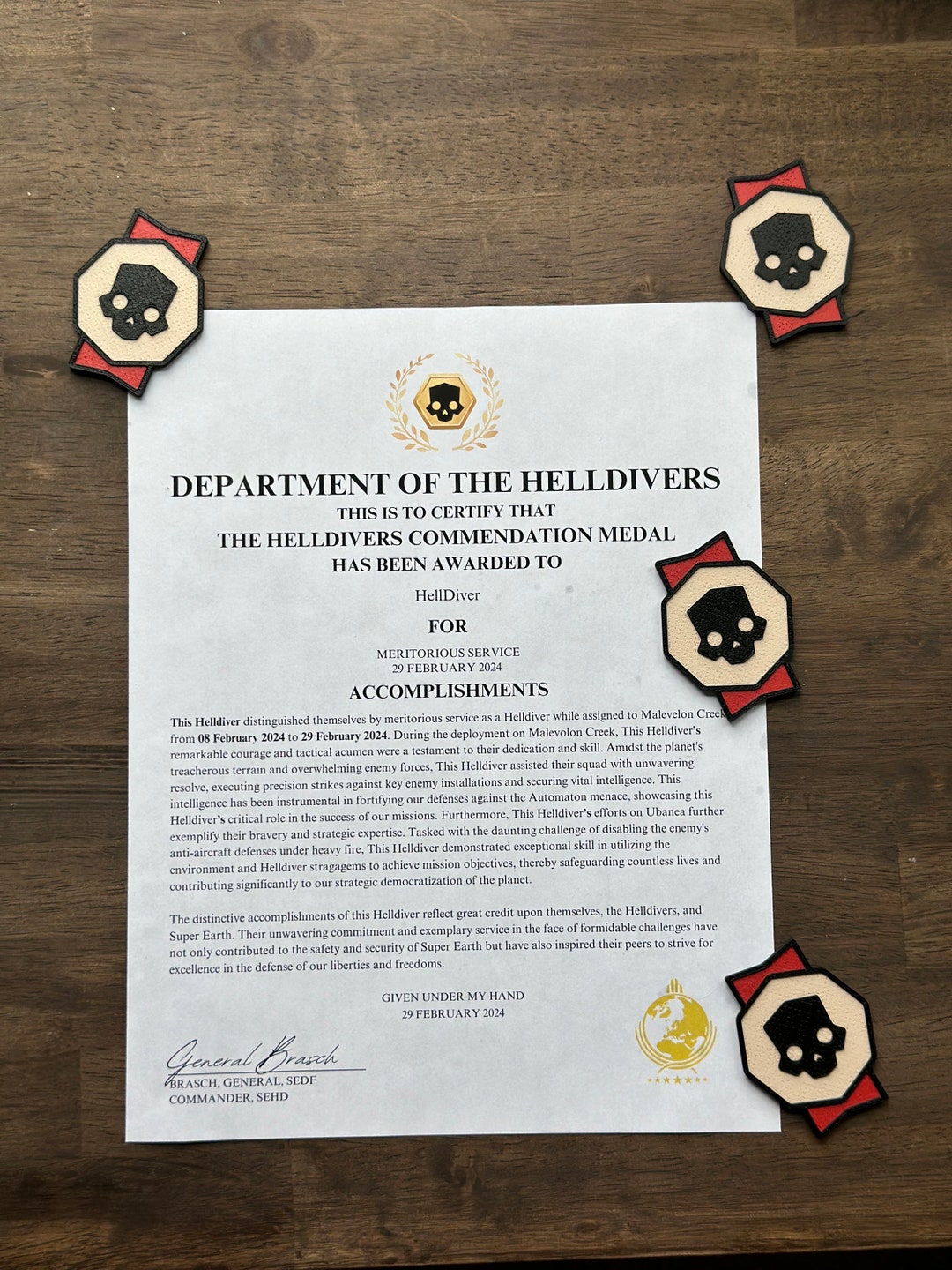 Helldivers 2 Collectible Medal Set Featuring Commendation Letter From ...