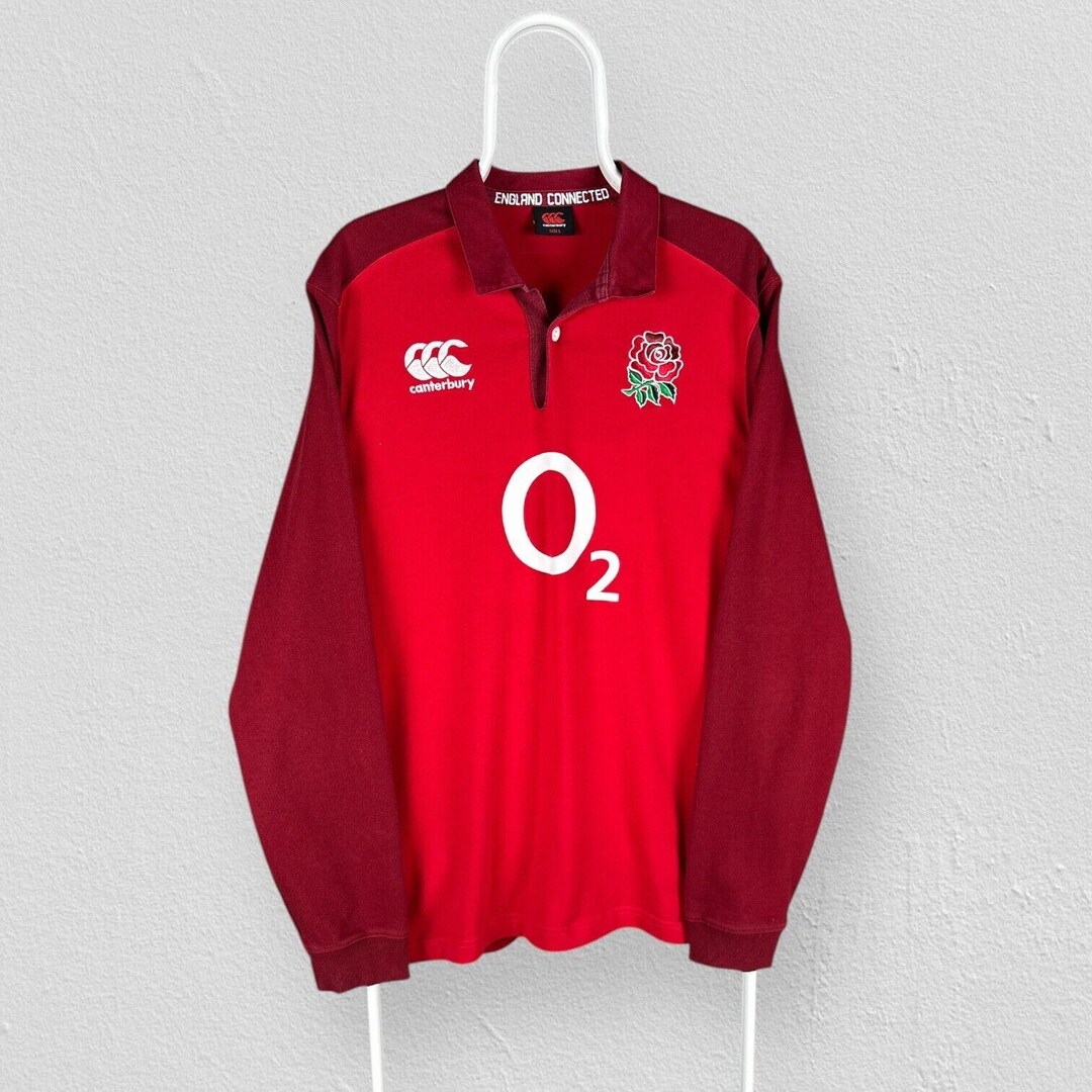 England Rugby Union Away Shirt Jersey Red Long Sleeve O2 Canterbury ...