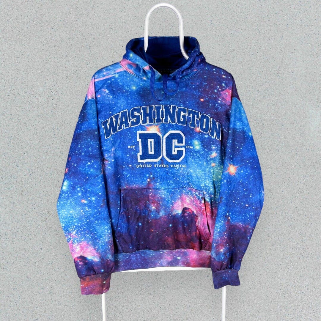 Vintage Washington DC Hoodie Galaxy Print Embroidered Spell Out Mens ...
