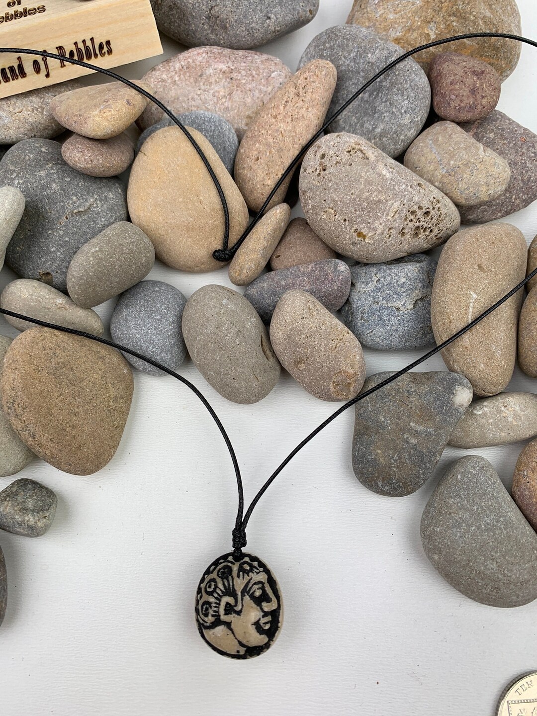 Pride-hand Carved Unique Pebble Engraved Sea Stone Necklace Rock ...
