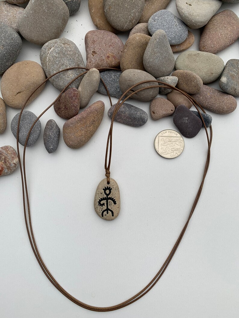 Stickman-hand Carved Pebble Necklace Engraved Sea Stone Rock - Etsy