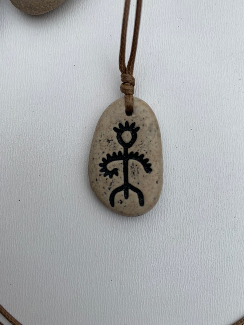 Stickman-hand Carved Pebble Necklace Engraved Sea Stone Rock Pendant ...