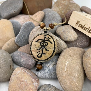 Stickman-hand Carved Pebble Necklace Engraved Sea Stone Rock Pendant ...