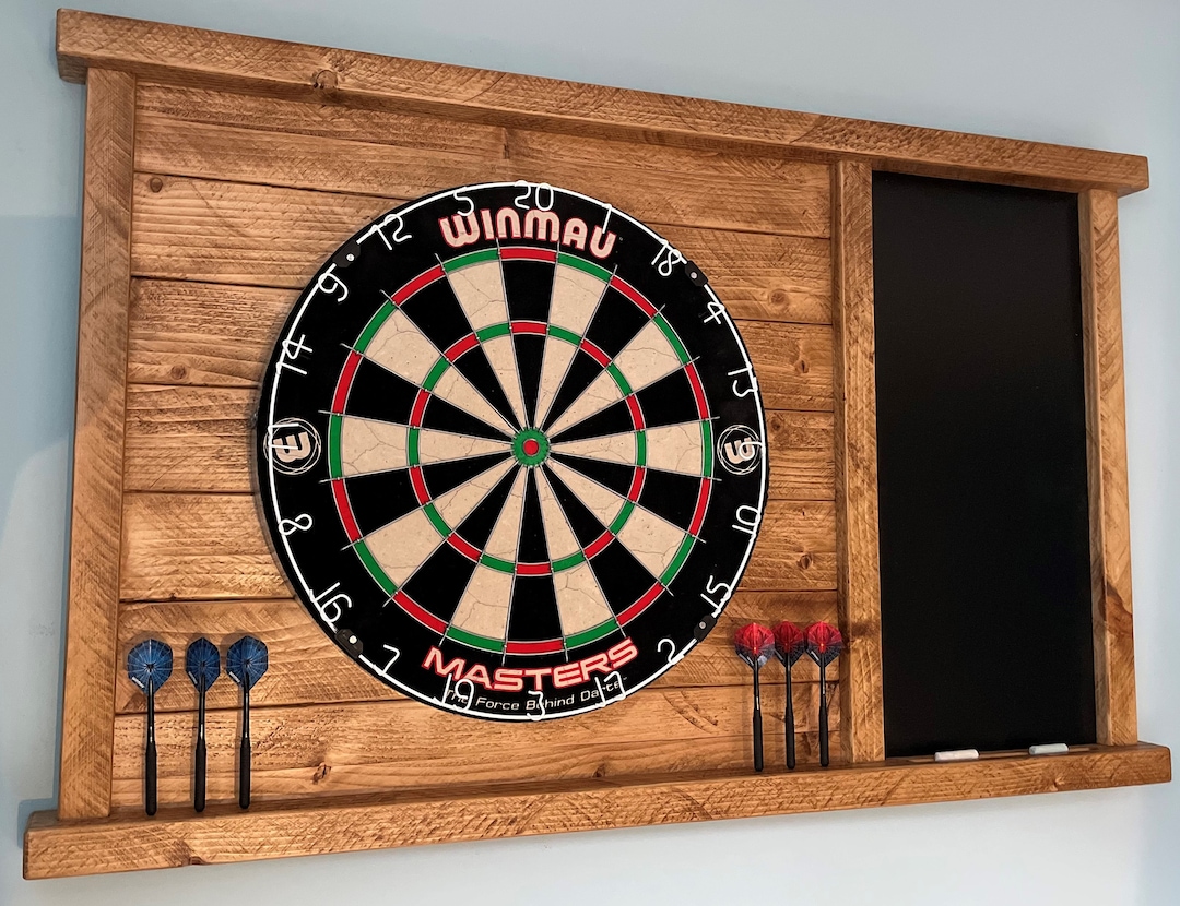 Handmade, Solid Wood Rustic Dartboard Surround, With Chalkboard Dark ...