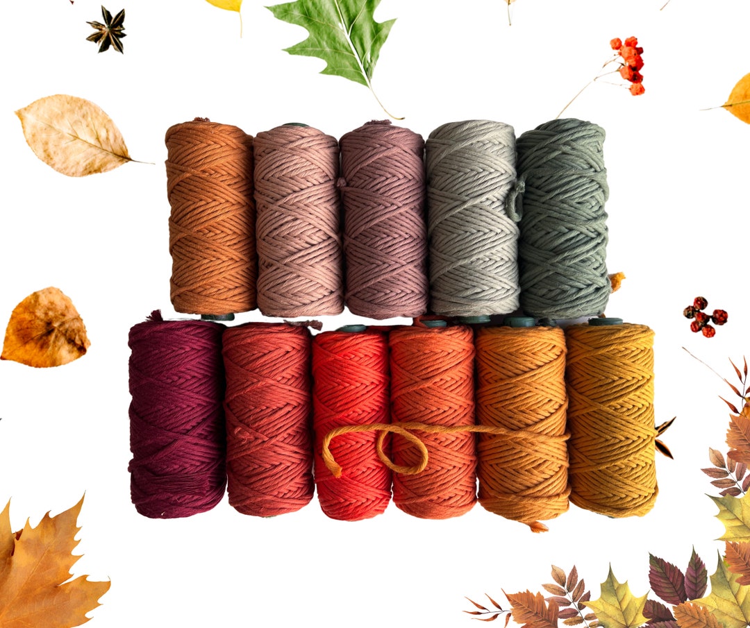 Fil de macramé couleur autumne, 3mm, coton peigné couleur autumne, doux ...