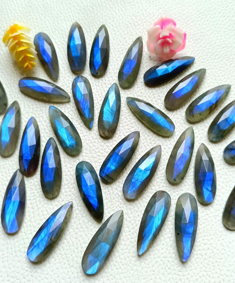 Labradorite Rose Cut Faceted Cabochon Labradorite Pear Shape Rose Cut ...