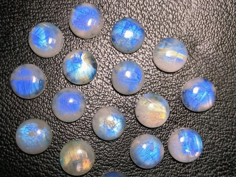 AAA Blue Fire Moonstone Round Shape Cabochon High Hand Polished Back ...