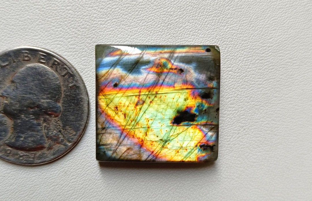 Yellow Flashy Natural Labradorite Cabochon, Square Shape Hand Polished ...