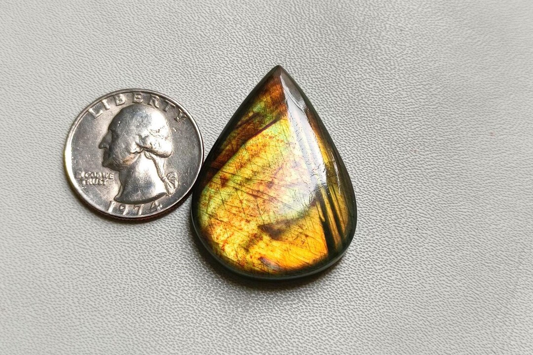 Rare Yellow Flashy Labradorite Teardrop Shape Cabcohon, Size:39x28x7mm ...