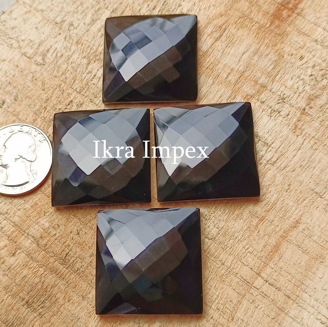 Genuine ~ Square Shape Faceted Black Obsidian, Flat Back One Side ...