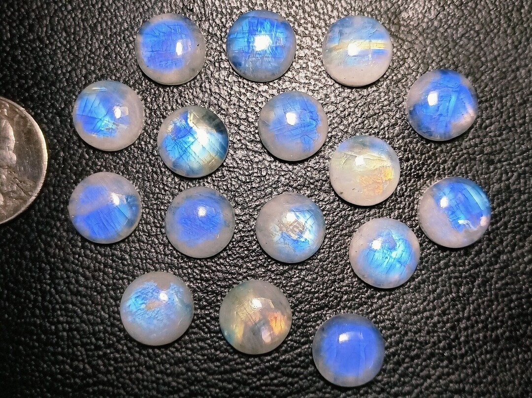 AAA Blue Fire Moonstone Round Shape Cabochon High Hand Polished Back ...
