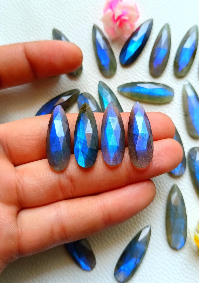 Labradorite Rose Cut Faceted Cabochon Labradorite Pear Shape Rose Cut ...