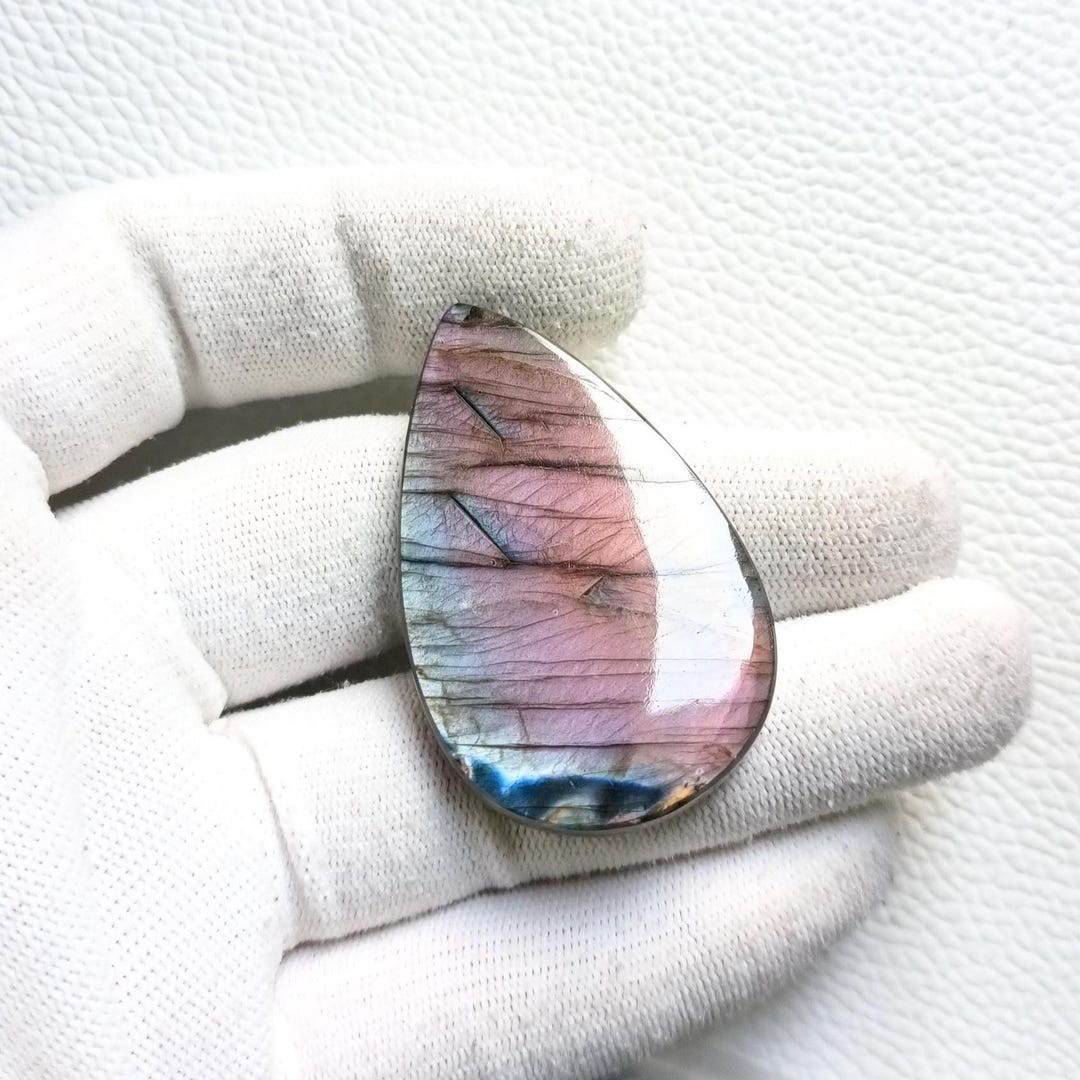 Very Attractive Pink Purple Fire Labradorite Pear Size - 49x30x6 MM ...