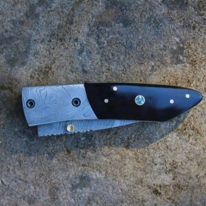 Almazan Custom Ox Horn Hand Forged Damascus Steel Frame Lock Folding ...