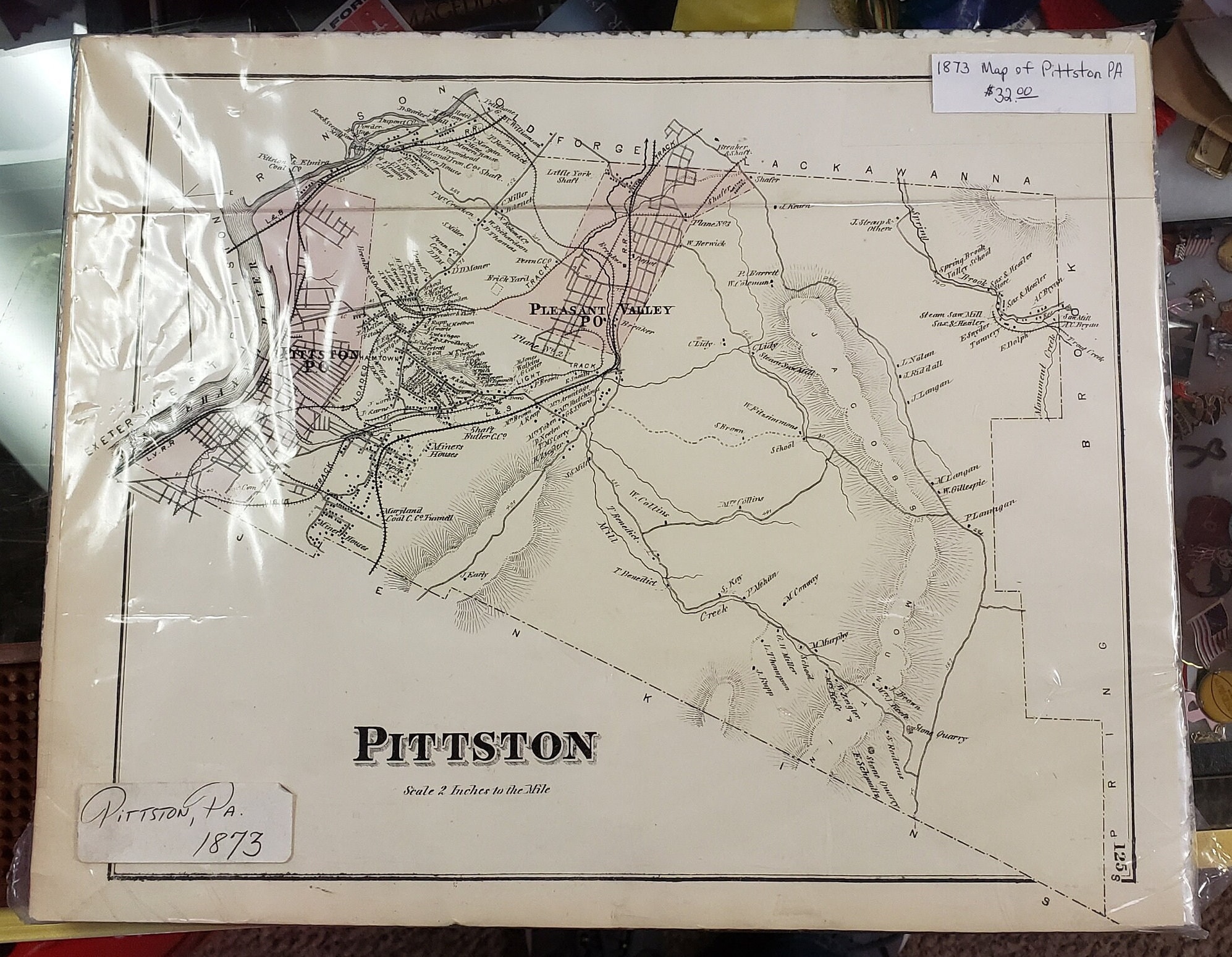 Original Antique 1873 Map of Pittston PA - Etsy