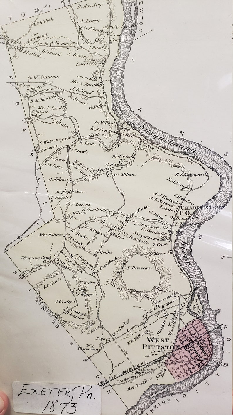 Original Antique 1873 Map of Exeter PA - Etsy