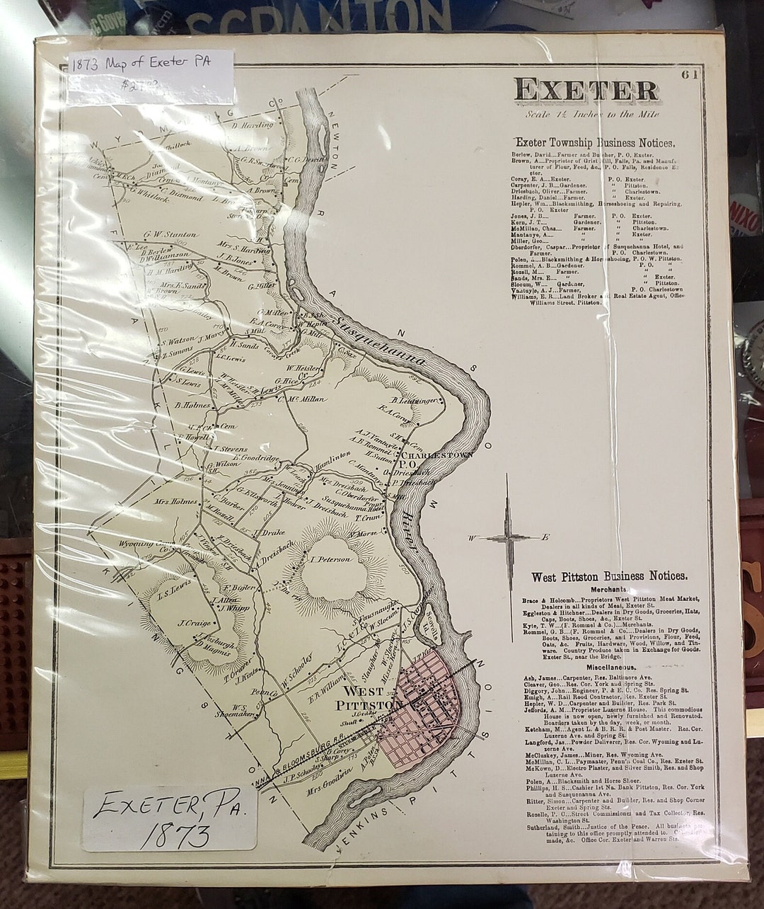 Original Antique 1873 Map of Exeter PA - Etsy