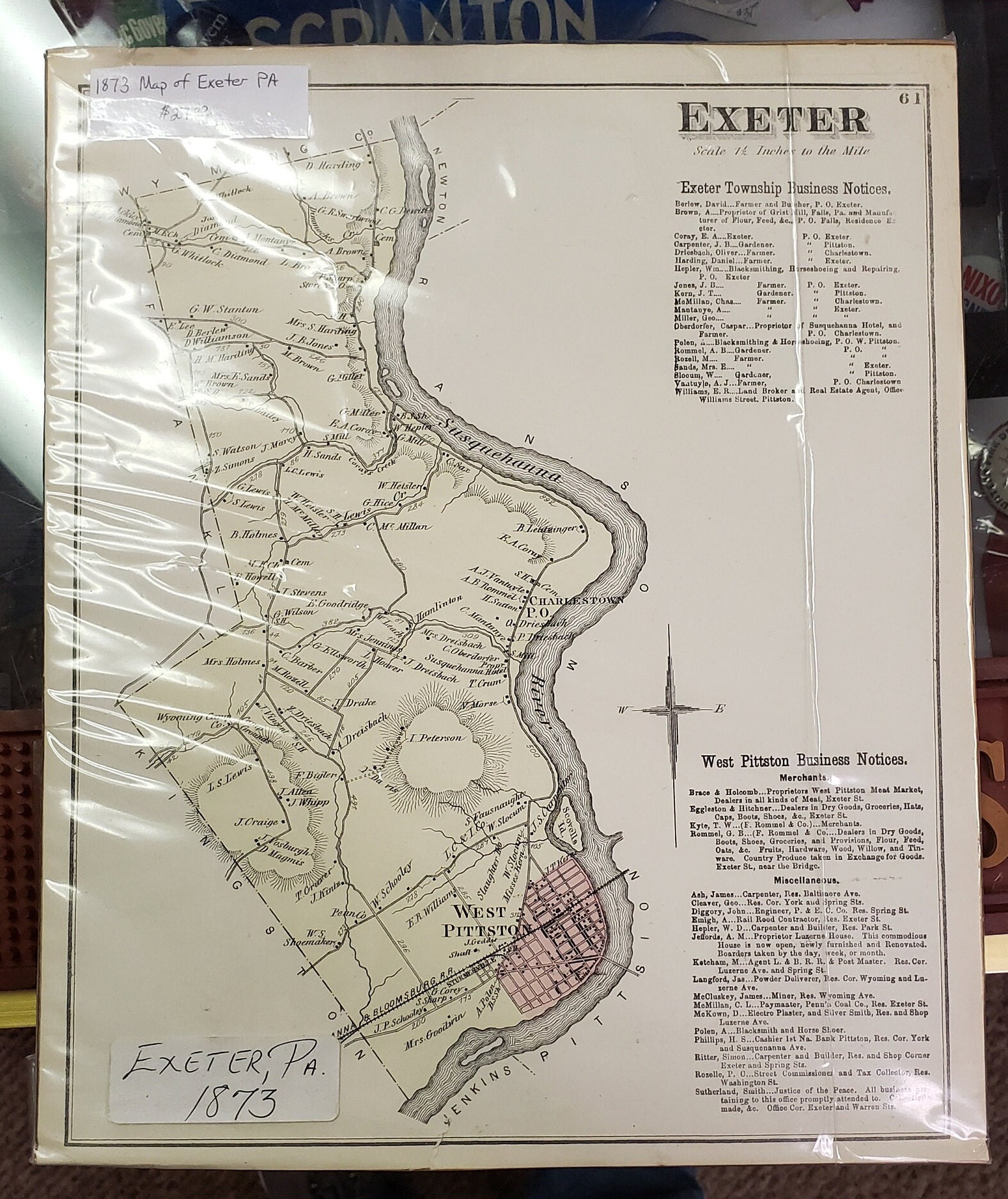 Original Antique 1873 Map of Exeter PA - Etsy