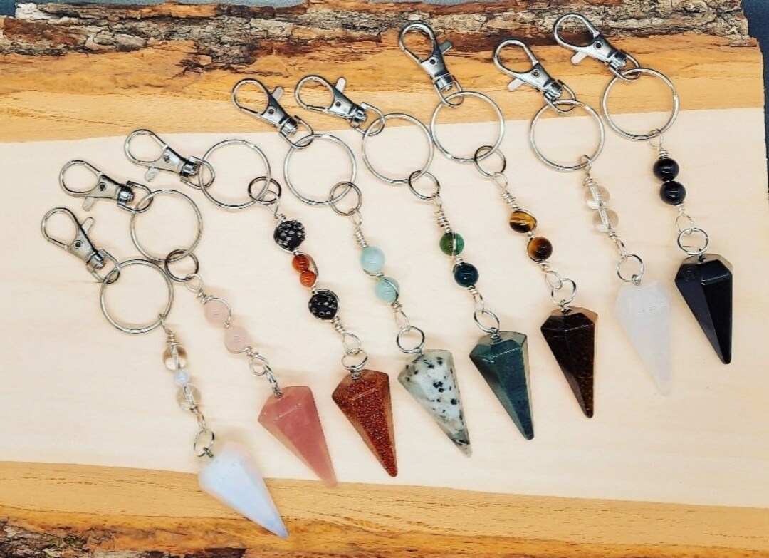 Gemstone Keychain Quartz Tiger's Eye Jade Agate Amethyst Opalite Gold ...