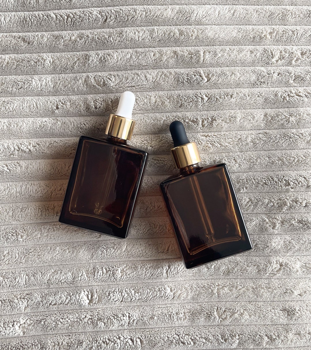 Amber Square Gold Cap Glass Dropper Bottles. for Essential Oils, Serum ...