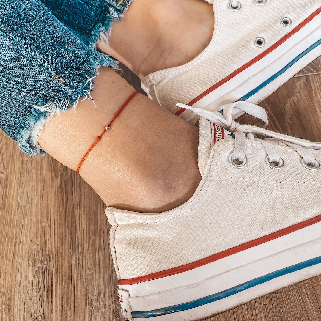 Kabbalah Red String Anklet With 14k Gold Bead, Red String of Fate Ankle ...